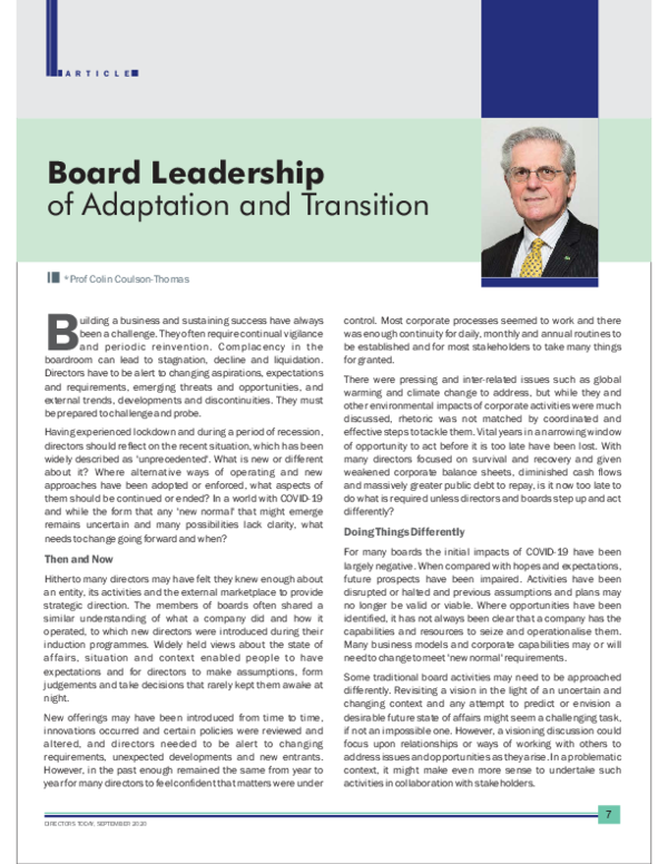 (PDF) Board Leadership of Adaptation and Transition