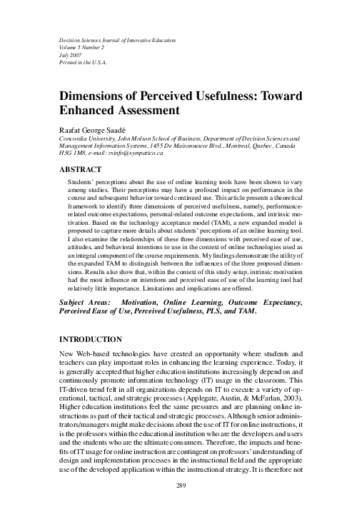 (PDF) Dimensions of Perceived Usefulness: Toward Enhanced Assessment