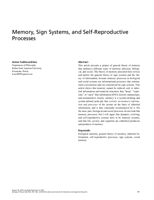 (PDF) Memory, Sign Systems, and Self-Reproductive Processes