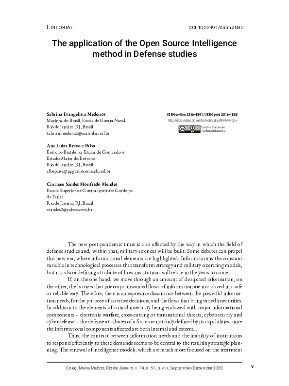(PDF) The application of the Open Source Intelligence method in Defense ...