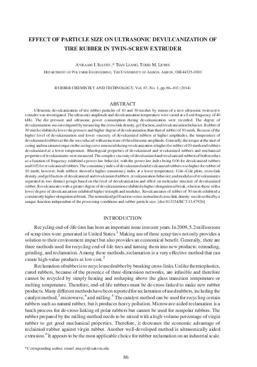 (PDF) EFFECT OF PARTICLE SIZE ON ULTRASONIC DEVULCANIZATION OF TIRE ...