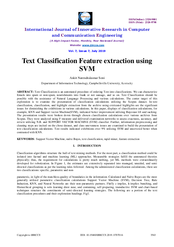 (PDF) Text Classification Feature extraction using SVM