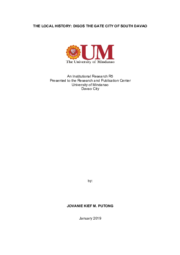 (DOC) THE LOCAL HISTORY: DIGOS THE GATE CITY OF SOUTH DAVAO | Jovanie ...