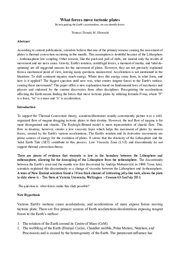 (DOC) What forces move tectonic plates By recognizing the Earth's ...