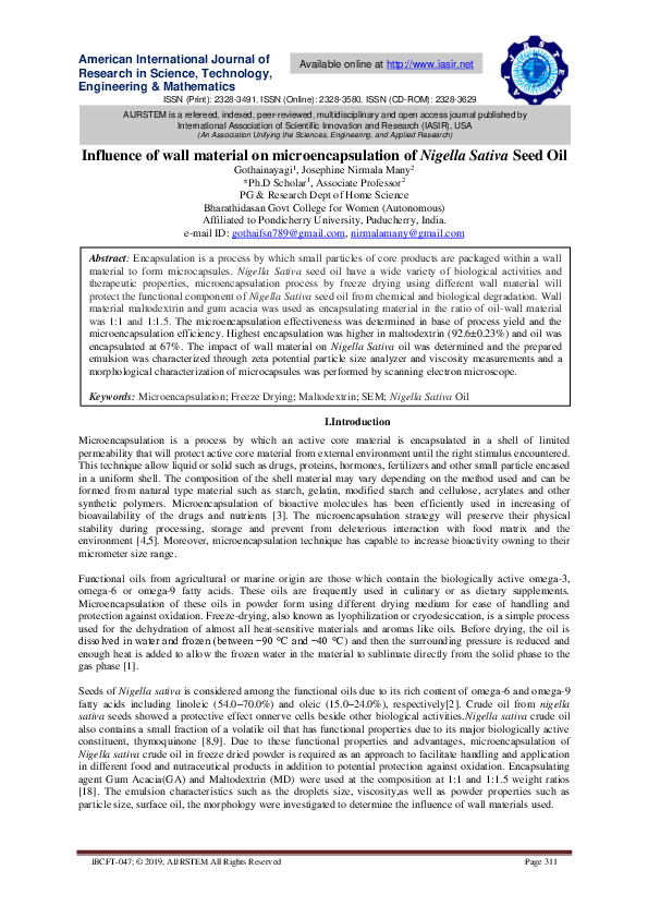 (PDF) Influence of wall material on microencapsulation of Nigella ...