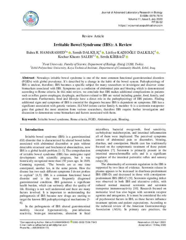 (PDF) Irritable Bowel Syndrome (IBS): A Review | Advances in BioScience ...