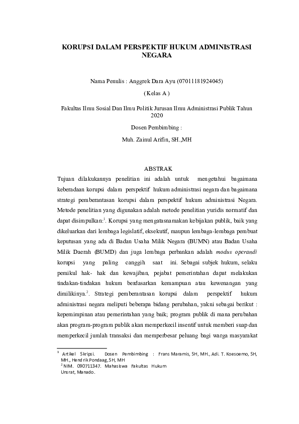 (DOC) KORUPSI DALAM PERSPEKTIF HUKUM ADMINISTRASI NEGARA