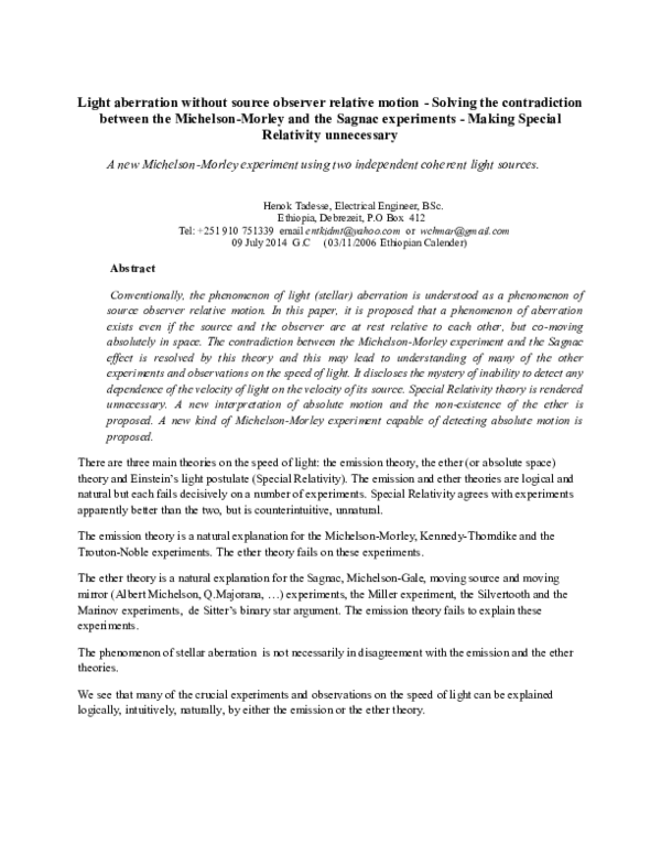 (PDF) Relativistic and Non-relativistic Explanations of the Results of ...