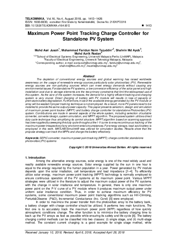 (PDF) Maximum Power Point Tracking Charge Controller for Standalone PV ...