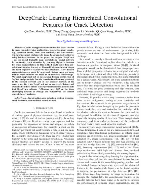 Pdf Deepcrack Learning Hierarchical Convolutional Features For Crack Detection
