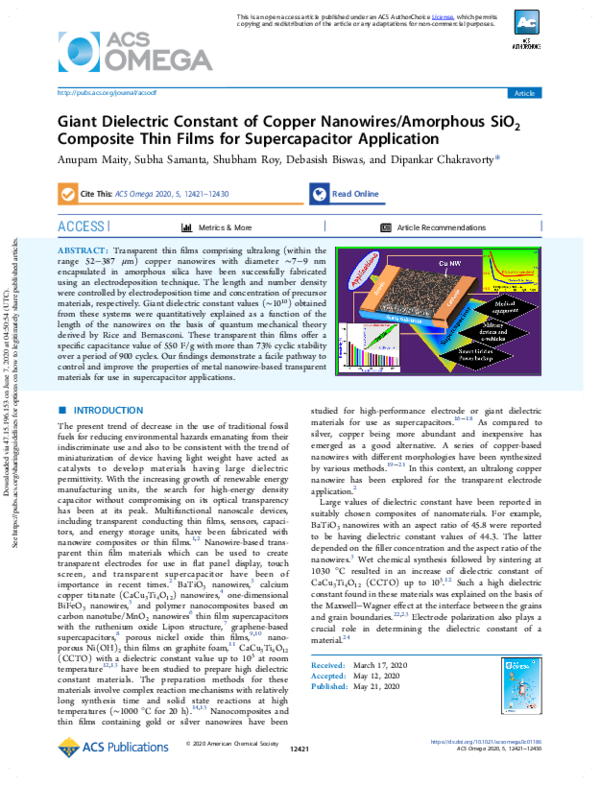 (PDF) Giant Dielectric Constant of Copper Nanowires/Amorphous SiO 2 ...
