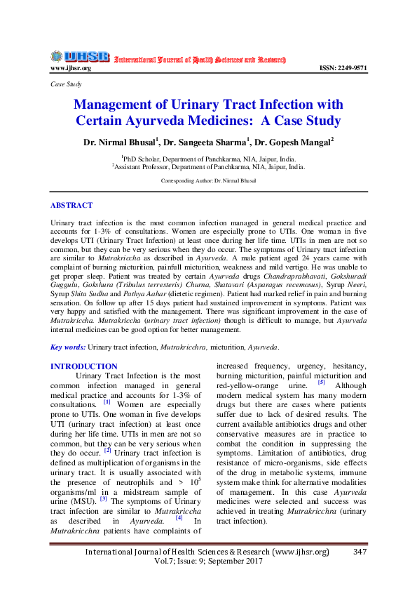 (PDF) Management of Urinary Tract Infection with Certain Ayurveda ...