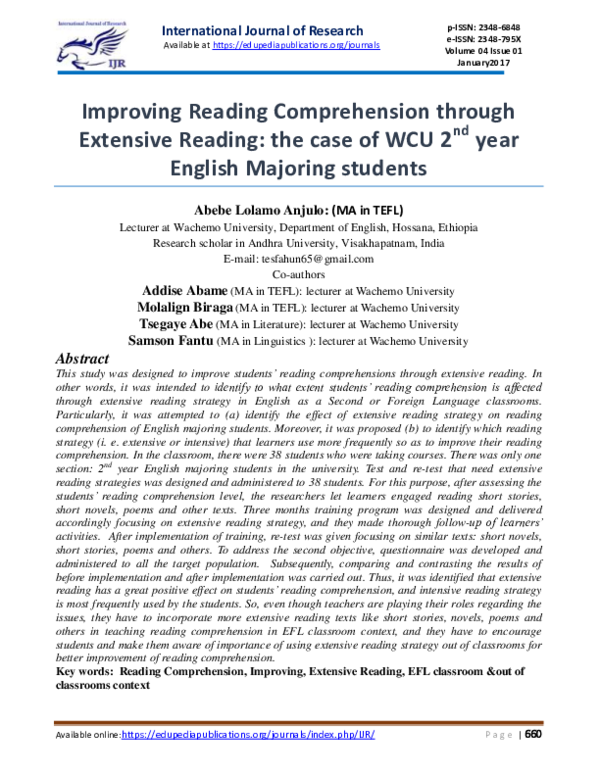 (PDF) International Journal of Research Improving Reading Comprehension through Extensive ...