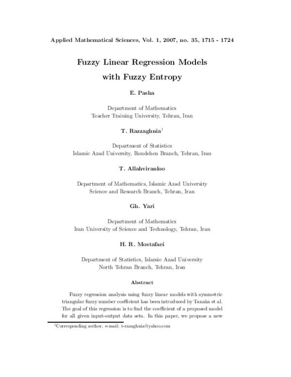 Pdf Fuzzy Linear Regression Models With Fuzzy Entropy
