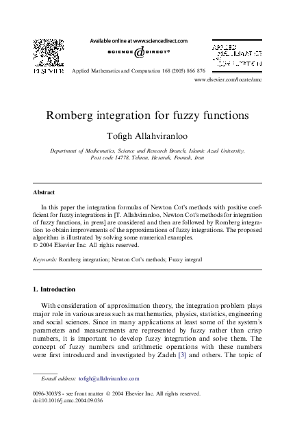(PDF) Romberg integration for fuzzy functions
