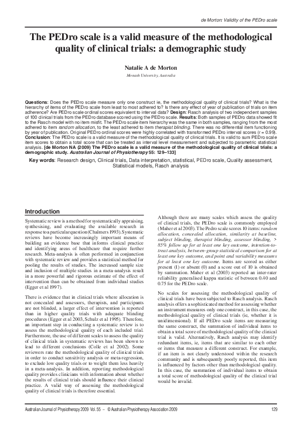 (PDF) De morton 2009 The pedro scale is a valid measure