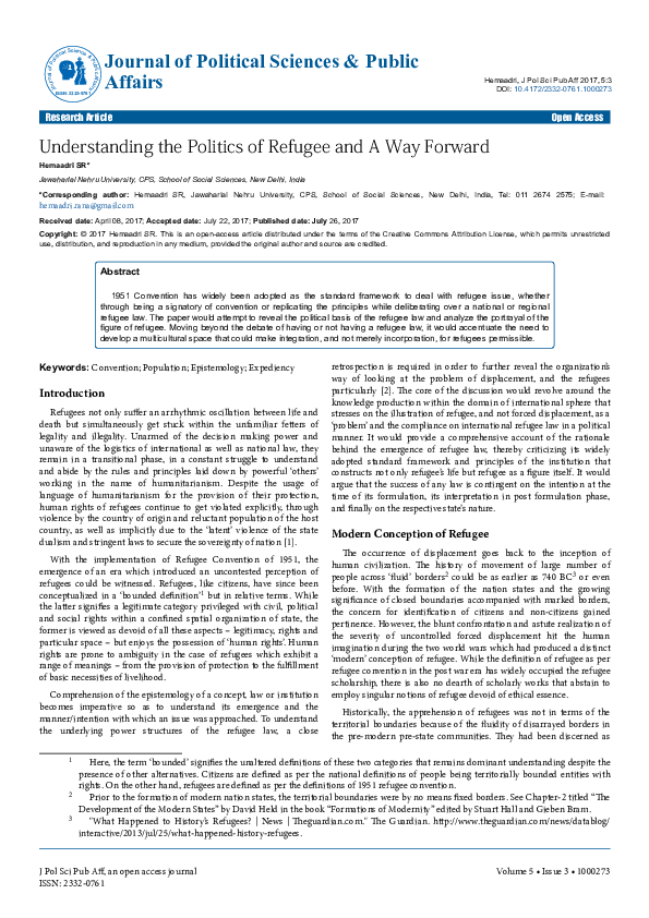 (PDF) Understanding the Politics of Refugee and A Way Forward