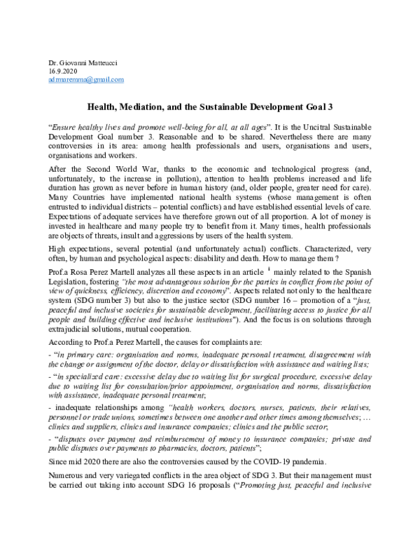 (PDF) Health, Mediation, and the Sustainable Development Goal 3