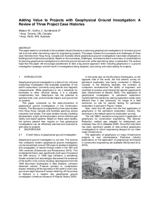 (PDF) Adding Value to Projects with Geophysical Ground Investigation: A ...