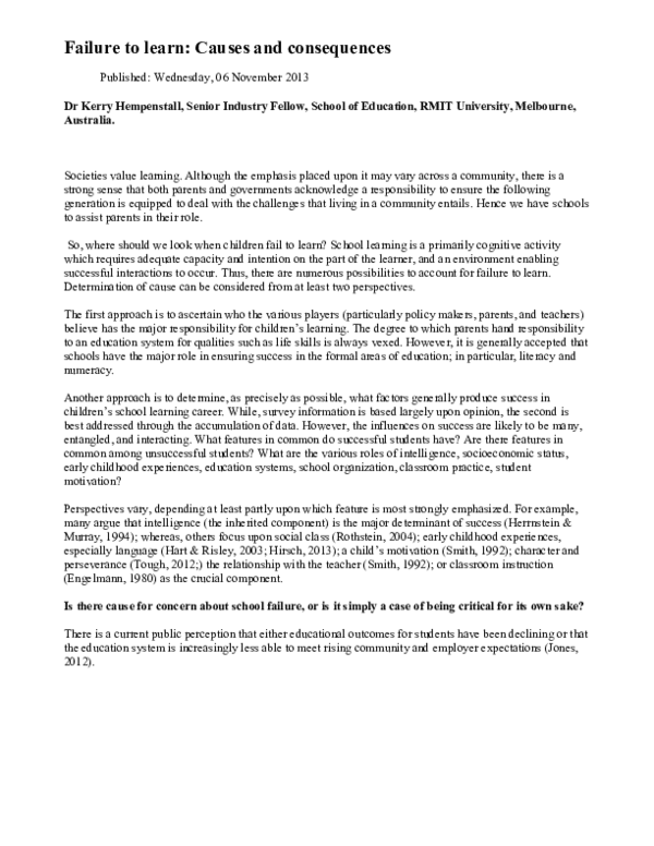 (PDF) Failure to learn - Causes and consequences