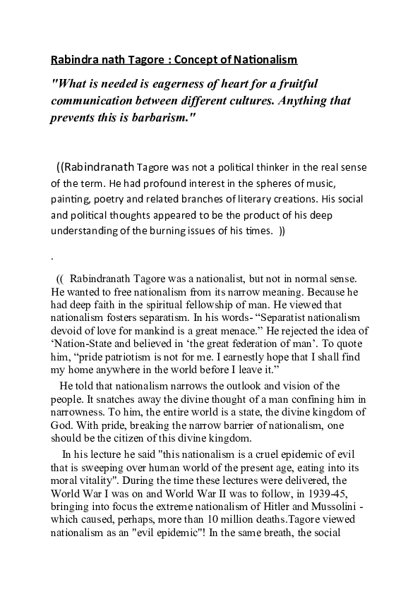 (DOC) Rabindra nath Tagore : Concept of Nationalism
