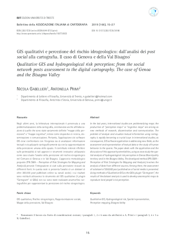 (PDF) Gabellieri N., Primi A., 2019, GIS qualitativi e percezione del ...