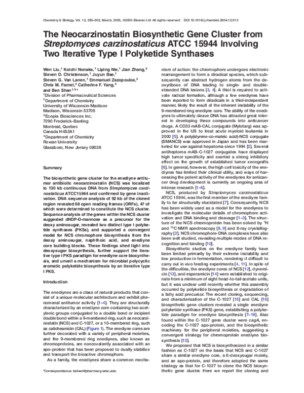 (PDF) The Neocarzinostatin Biosynthetic Gene Cluster from Streptomyces ...