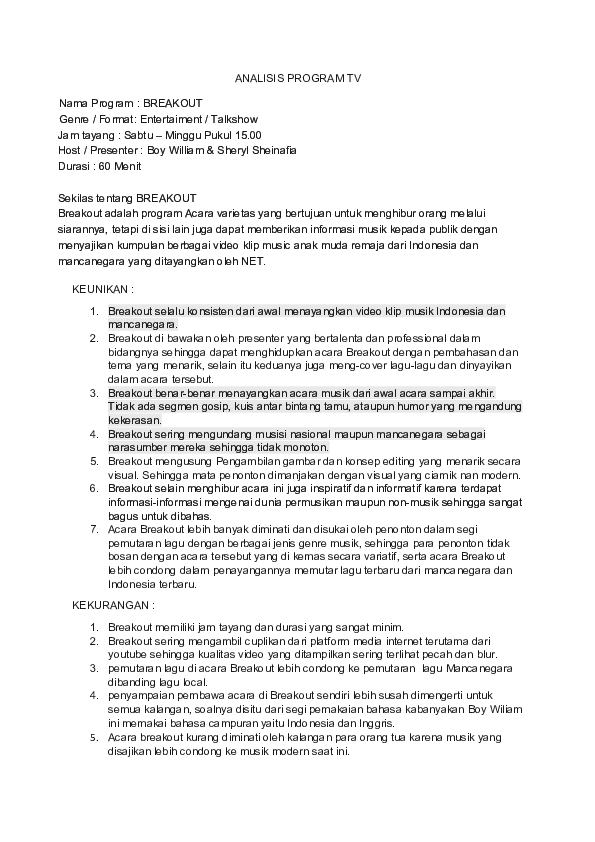 (DOC) ANALISIS PROGRAM TV