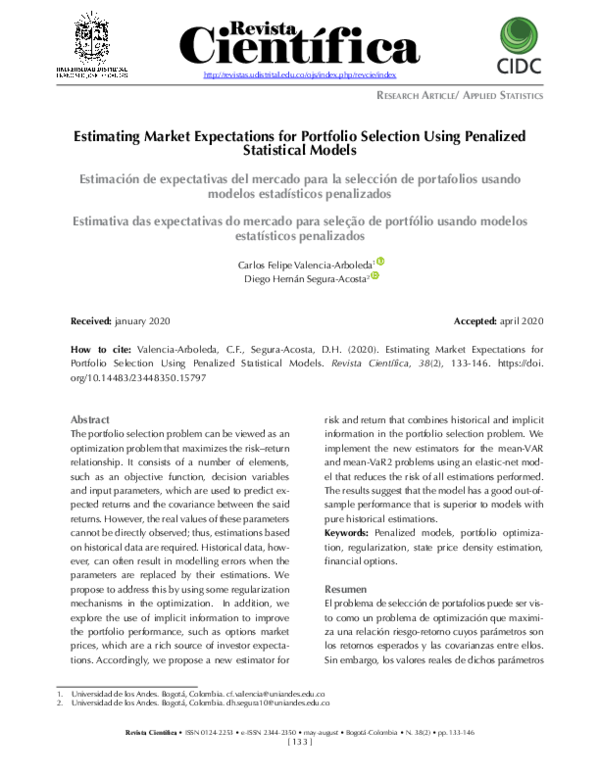 Pdf Estimating Market Expectations For Portfolio Selection Using Penalized Statistical Models