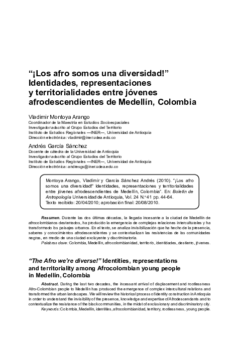 (PDF) “¡Los afro somos una diversidad!” Identidades, representaciones y ...