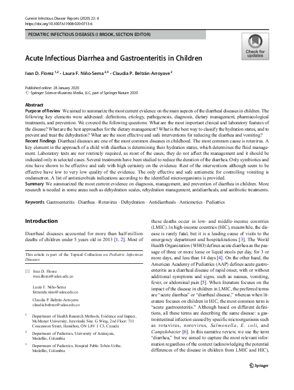 (PDF) Acute Infectious Diarrhea and Gastroenteritis in Children