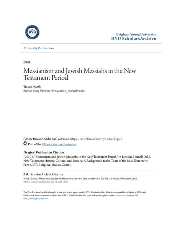 (PDF) Messianism and Jewish Messiahs in the New Testament Period