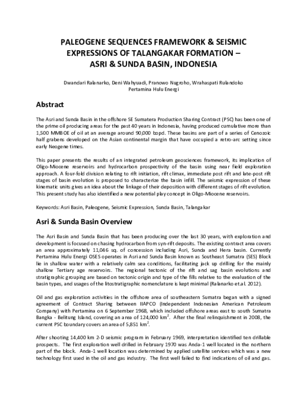 (PDF) Paleogene Sequences Framework & Seismic Expressions of TAF Asri & Sunda Basin