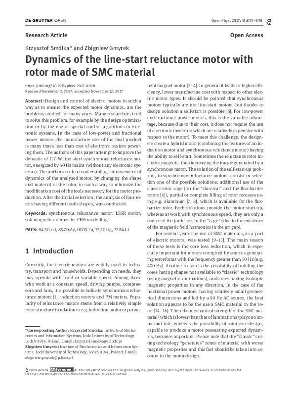 (PDF) Dynamics of the line-start reluctance motor with rotor made of ...