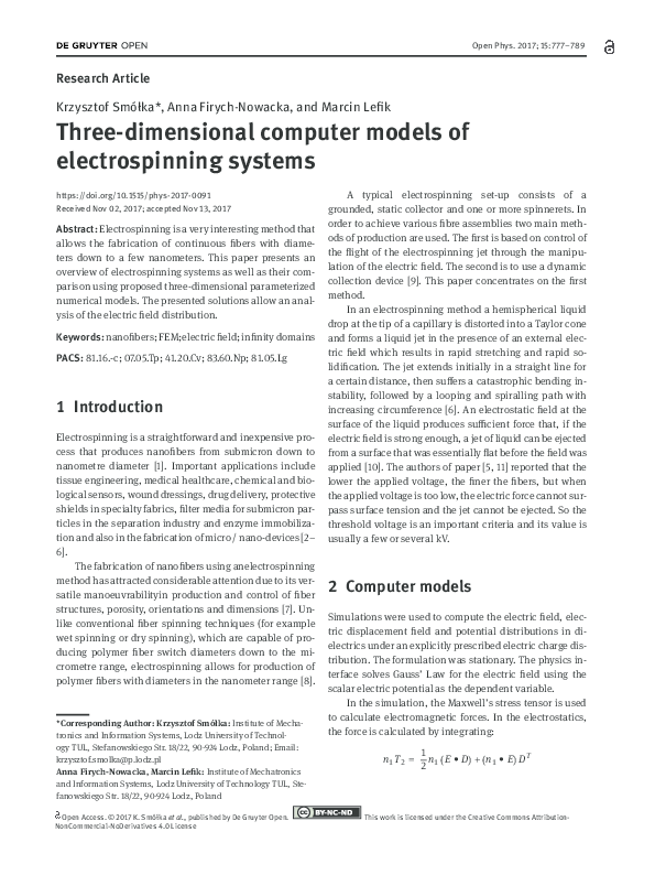 (PDF) Three-dimensional computer models of electrospinning systems