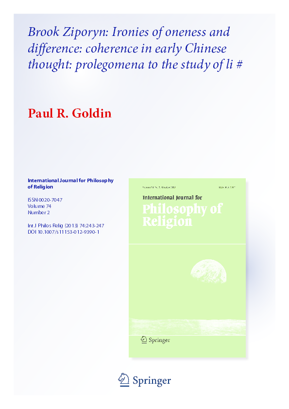 (PDF) Review of Brook Ziporyn, Ironies of Oneness and Difference