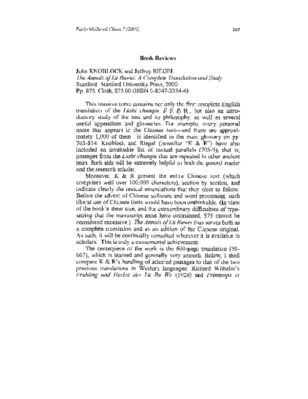 (PDF) Review of John Knoblock and Jeffrey Riegel, trs., The Annals of ...