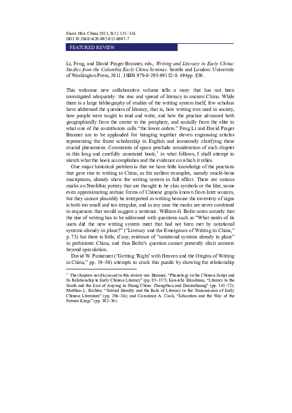 (PDF) Review of Li Feng and David Prager Branner, eds., Writing and ...