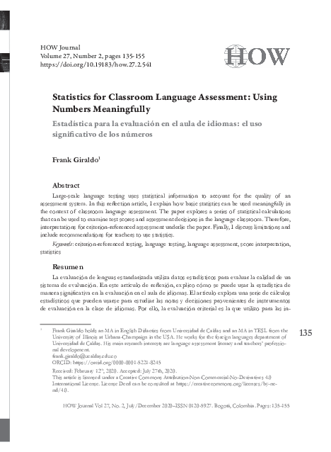 (PDF) Statistics for Classroom Language Assessment: Using Numbers ...