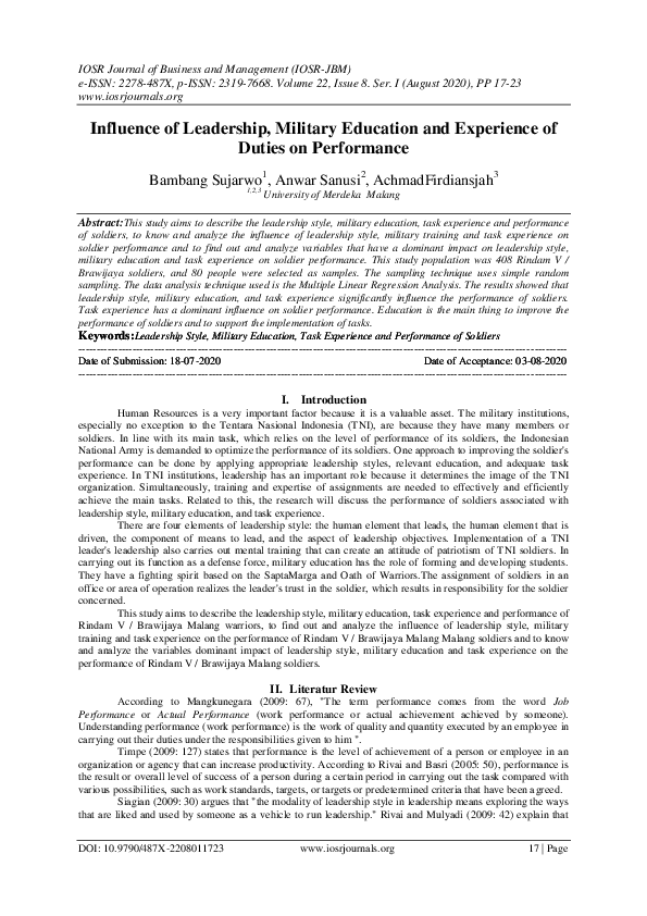 (PDF) Influence of Leadership, Military Education and Experience of ...