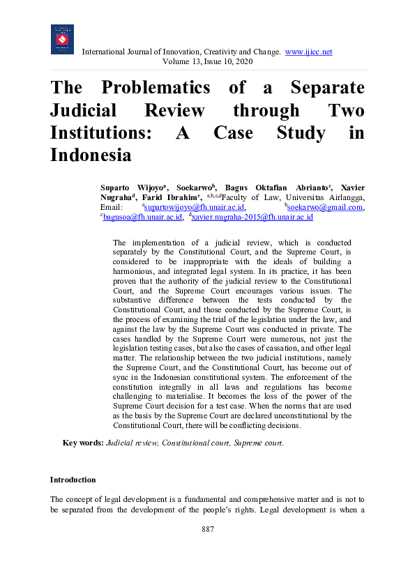 (PDF) Problematika Judicial Review Terpisah Melalui Dua Lembaga: Studi Kasus di Indonesia (The ...