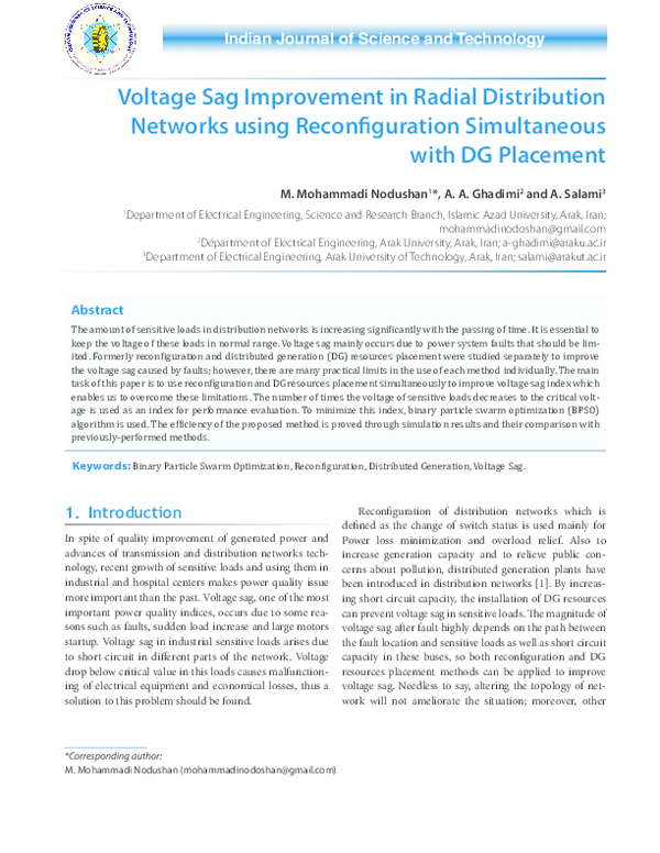 (PDF) Voltage sag improvement in radial distribution networks using ...