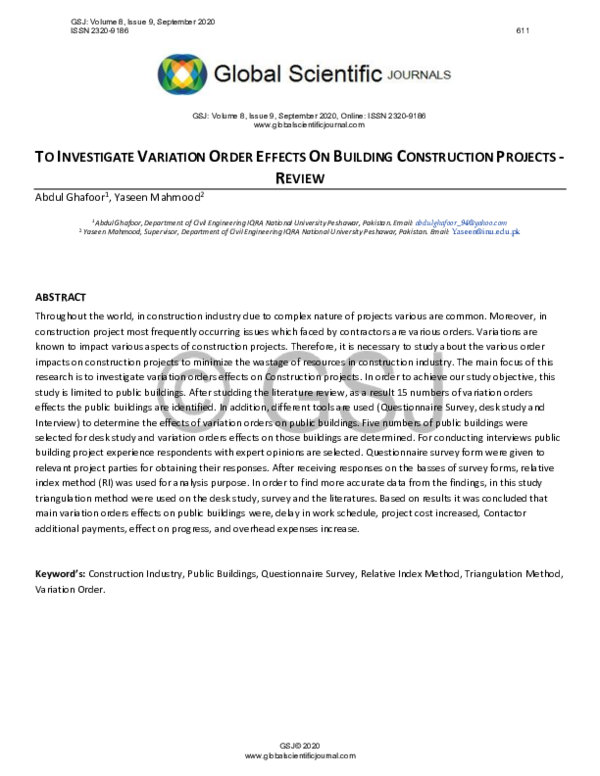 (PDF) TO INVESTIGATE VARIATION ORDER EFFECTS ON BUILDING CONSTRUCTION ...
