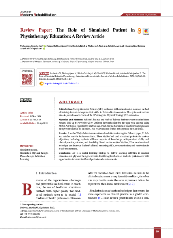 (PDF) Modern Rehabilitation Review Paper: The Role of Simulated Patient ...