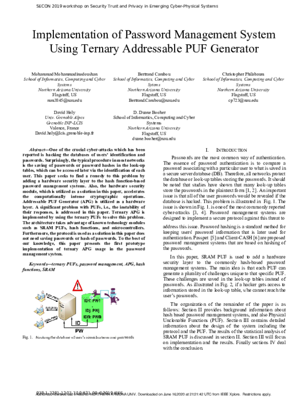 (PDF) Implementation of Password Management System Using Ternary Addressable PUF Generator