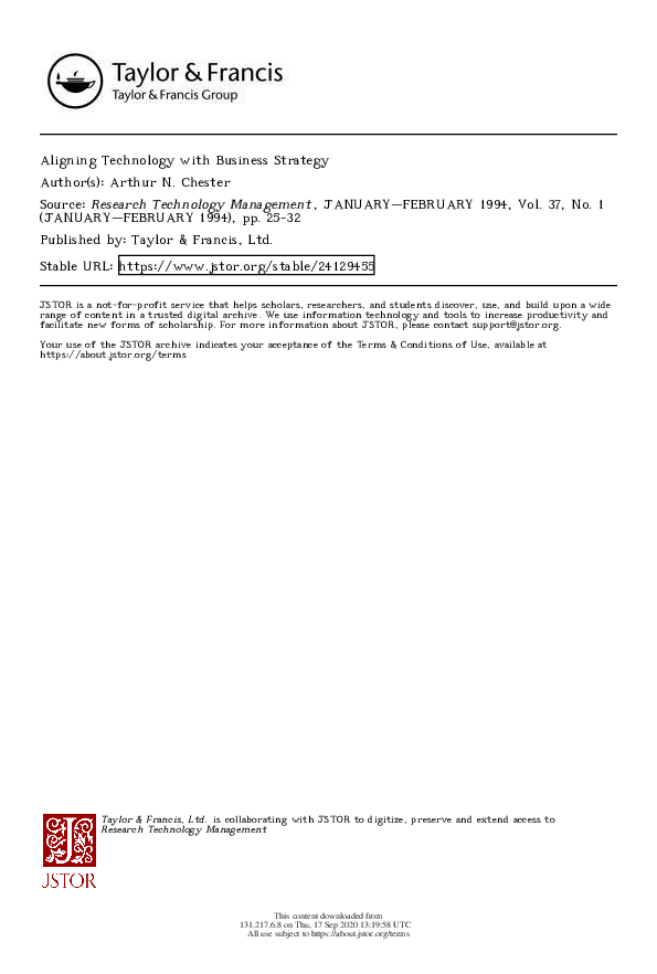 (PDF) Aligning Technology with Business Strategy