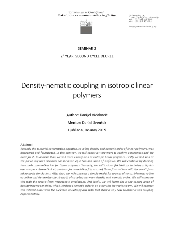 (PDF) Density-nematic coupling in isotropic linear polymers