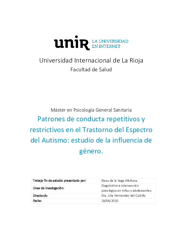 (PDF) Patrones de conducta repetitivos y restrictivos en el Trastorno ...