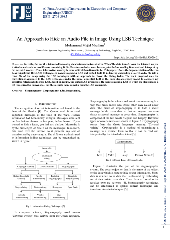 Pdf An Approach To Hide An Audio File In Image Using Lsb Technique