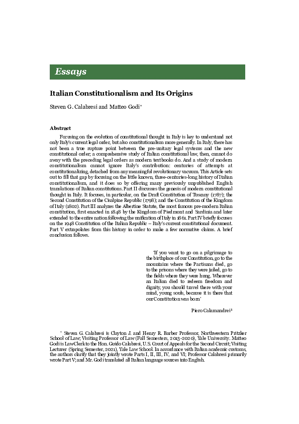 (PDF) Italian Constitutionalism and Its Origins